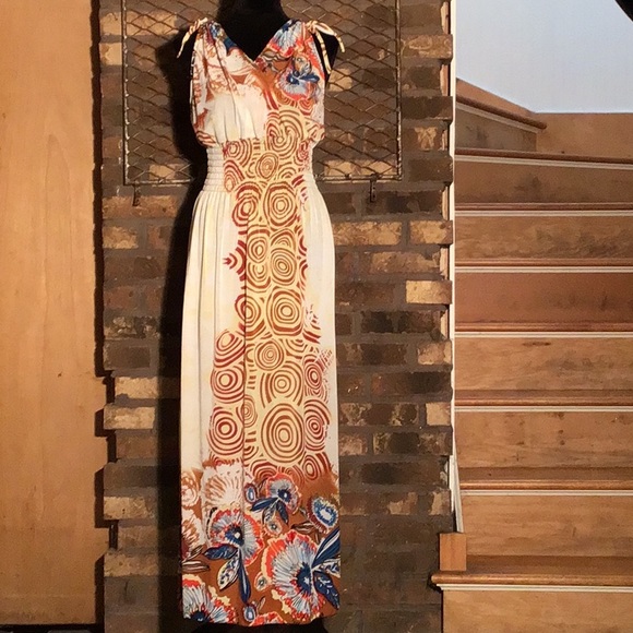 ONE WORLD | Dresses | One World Maxi Dress White Tan Blues L | Poshmark